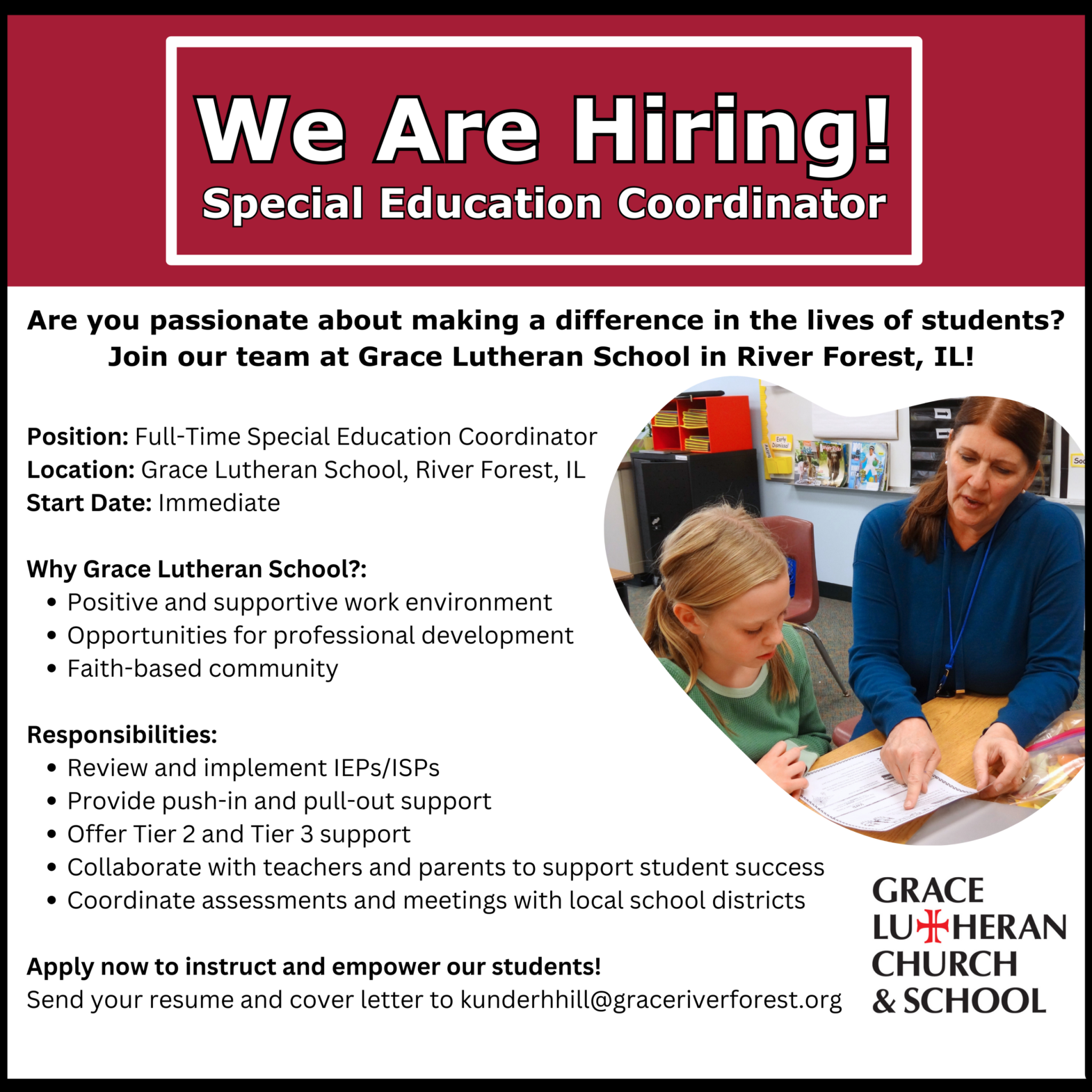 Faith based job environment - Grace Lutheran School